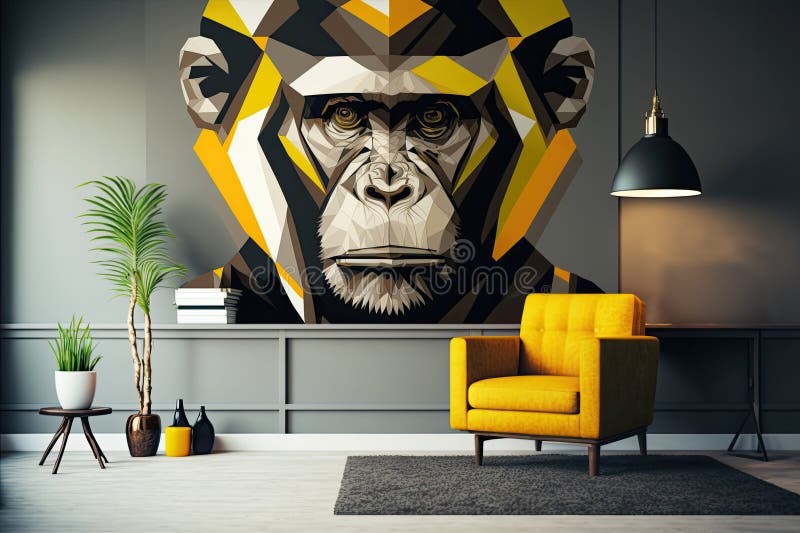 Wide Shot Monkey Geometric Design. Generative AI Stock Illustration ...