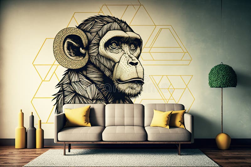 Wide Shot Monkey Geometric Design only Lines. Generative AI Stock ...