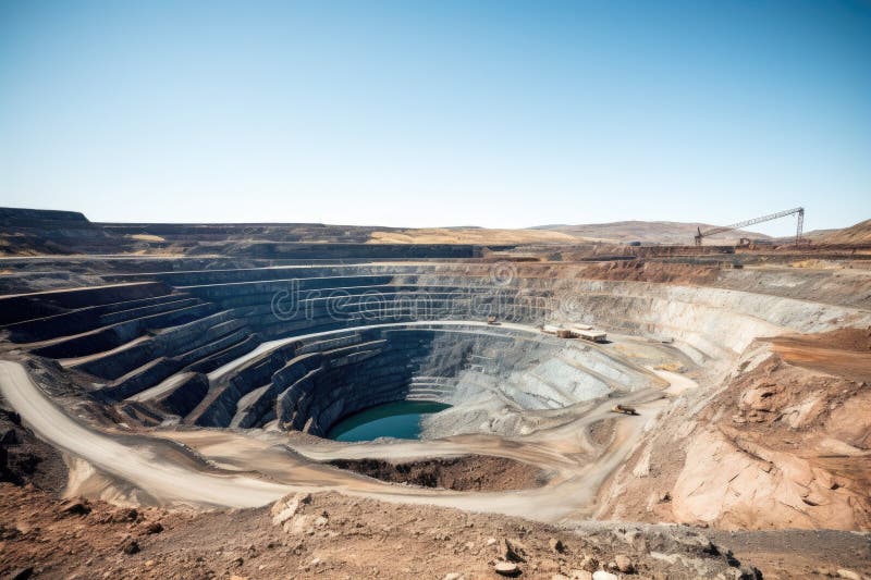 Wide Shot of an Open Pit Mine Under a Clear Sky Stock Photo - Image of ...