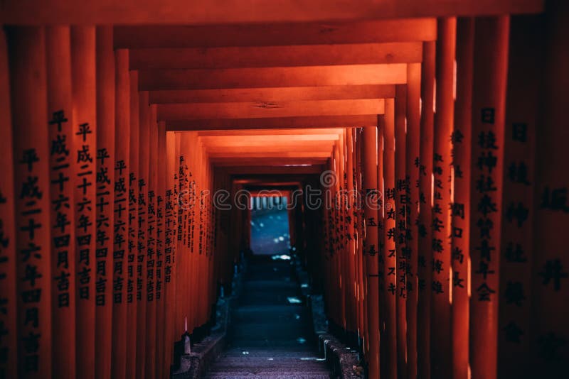 Wide Shot of a Red Gateway Path of Chinese Temple Stock Photo - Image ...