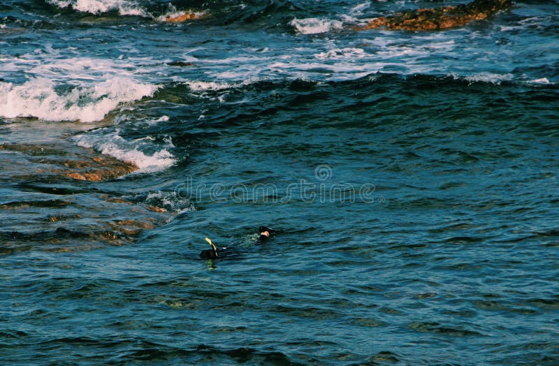 Wide Shot of a Scuba Diver Dived into the Blue Sea Stock Image - Image ...