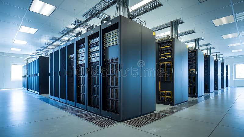 Server Room with Rows of Black Servers, Stock Photo - Image of ...
