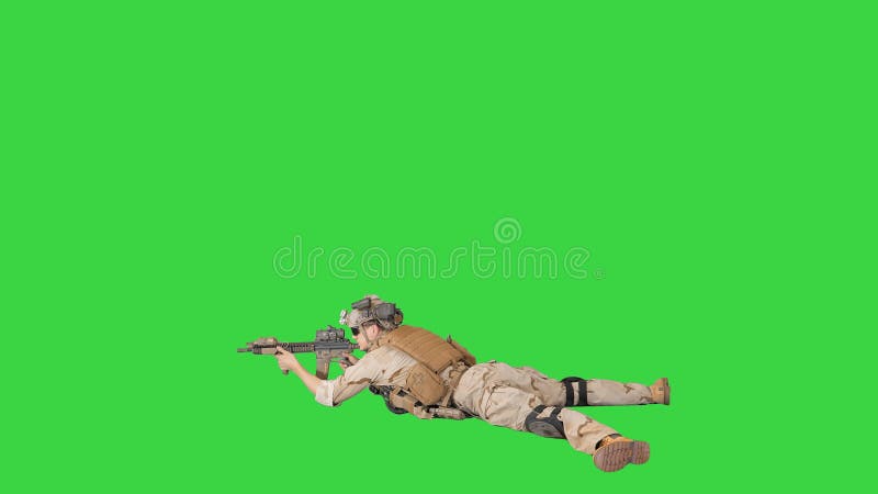 Soldier Taking Lying Position and Aiming at a Target from Automatic ...