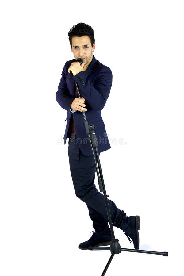 Wide Shot of Singer with Microphone Stock Image - Image of fashion ...