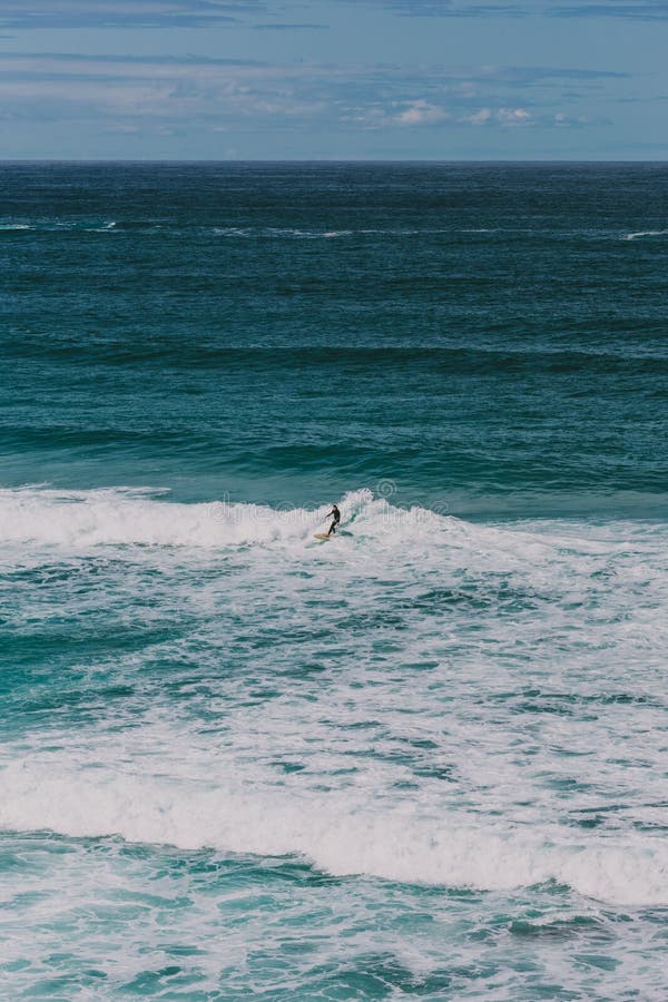 Wide Shot of a Surfer Riding the Waves at Bondi Beach in Australia ...