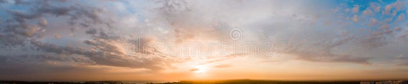 Wide Sky Panorama with Scattered Cumulus Clouds Stock Photo - Image of ...