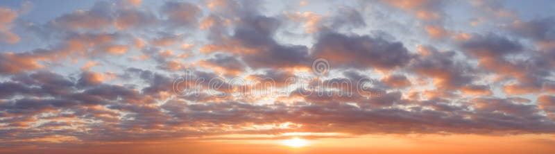 Wide Sky Panorama with Scattered Cumulus Clouds Stock Image - Image of ...