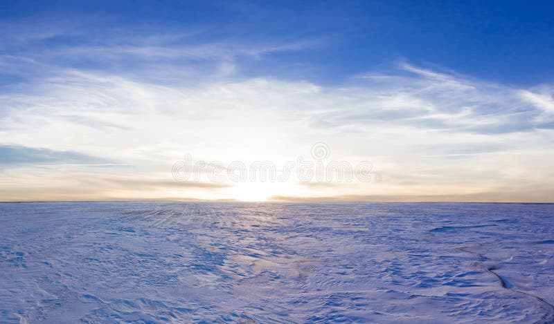 Wide Snowbound Plain at the Sunrise Stock Image - Image of white, blue ...