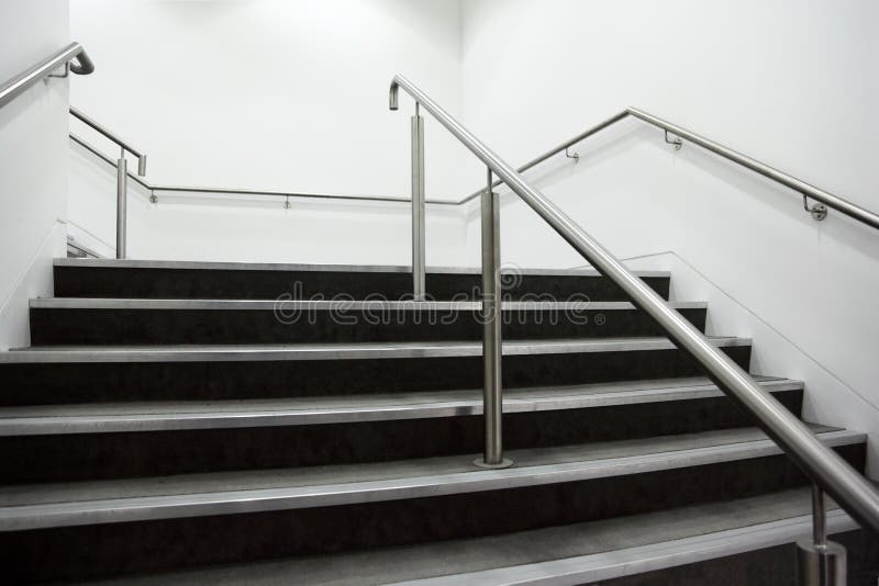 Wide Staircase with Chrome Handrails Stock Image - Image of handrails ...