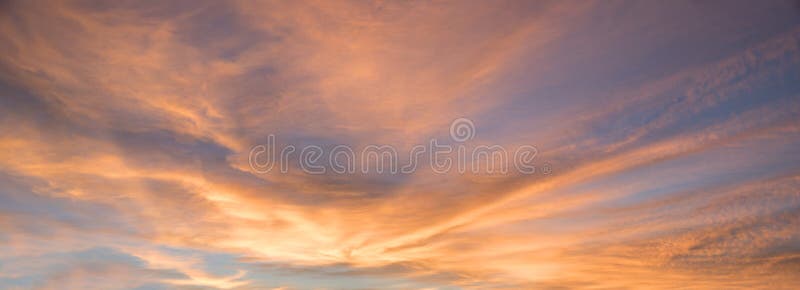 Wide Sunset Sky Orange and Blue with Beautiful Clouds Stock Image ...