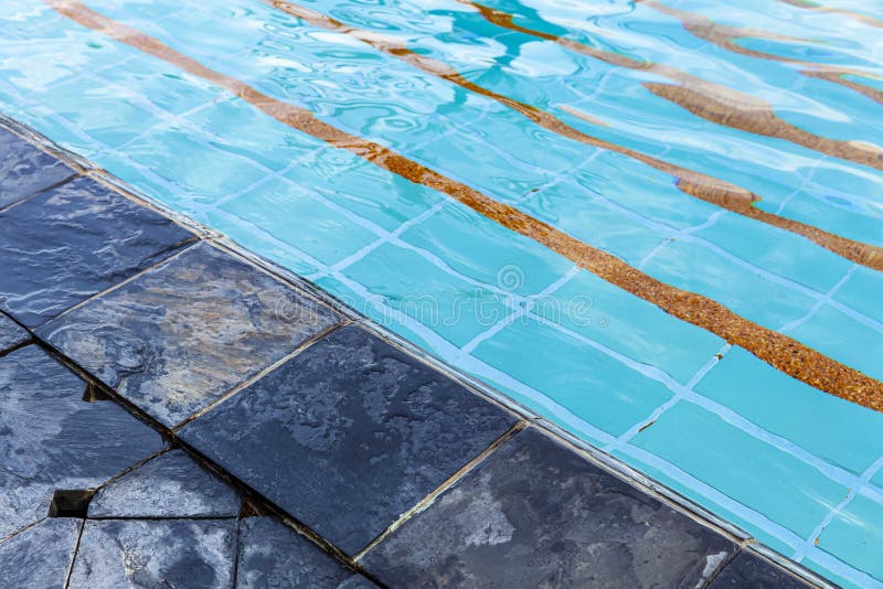 Swimming Pool and Brown Stone Floor Inside the Villa Stock Photo ...