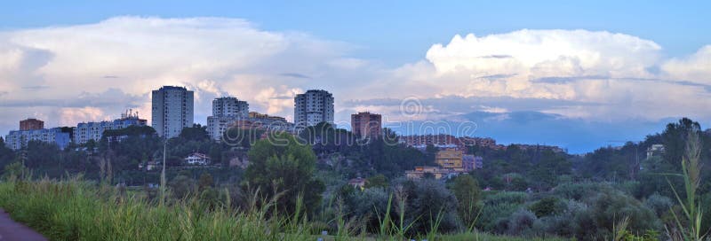Wide urban landscape stock photo. Image of domicile - 136950824