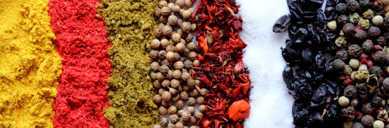 Wide Variety Spices and Herbs on Background, with Empty Space for Text ...