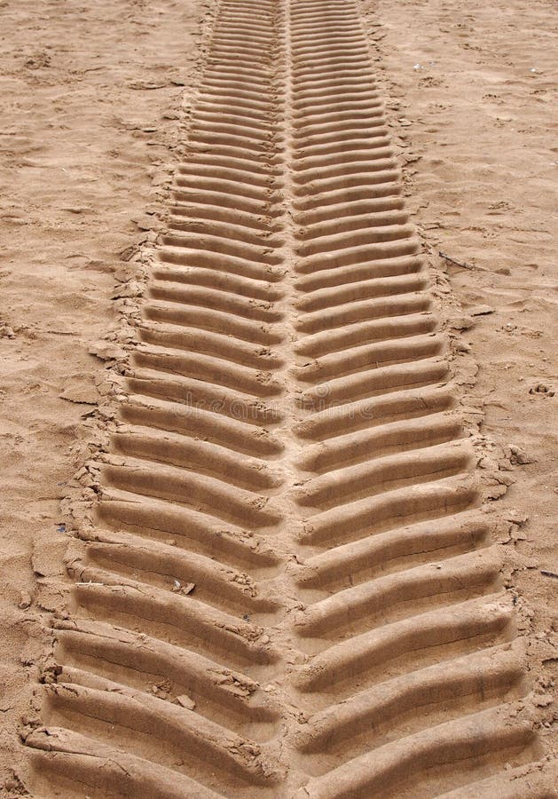 Wide Vertical Straight Single Tyre Print in Sand Running Upwards with ...