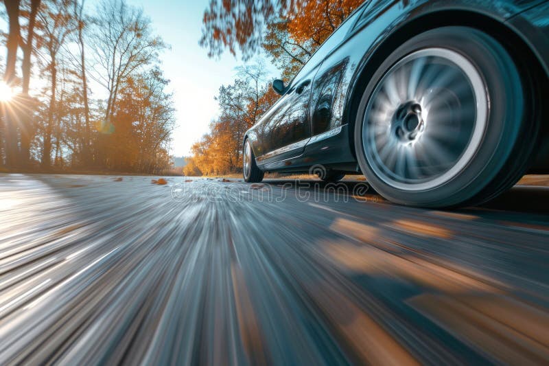 Wide View of a Car on the Road on the Sunset Stock Photo - Image of ...
