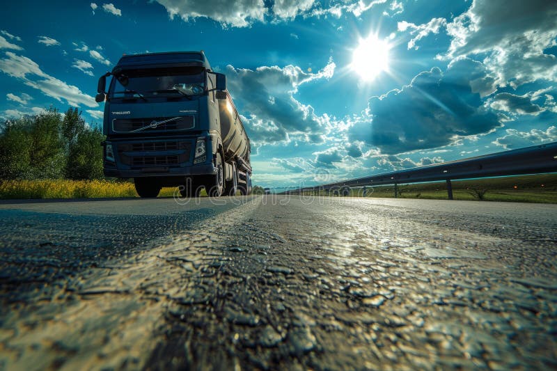 Wide View of a Car on the Road on the Sunset Stock Image - Image of ...
