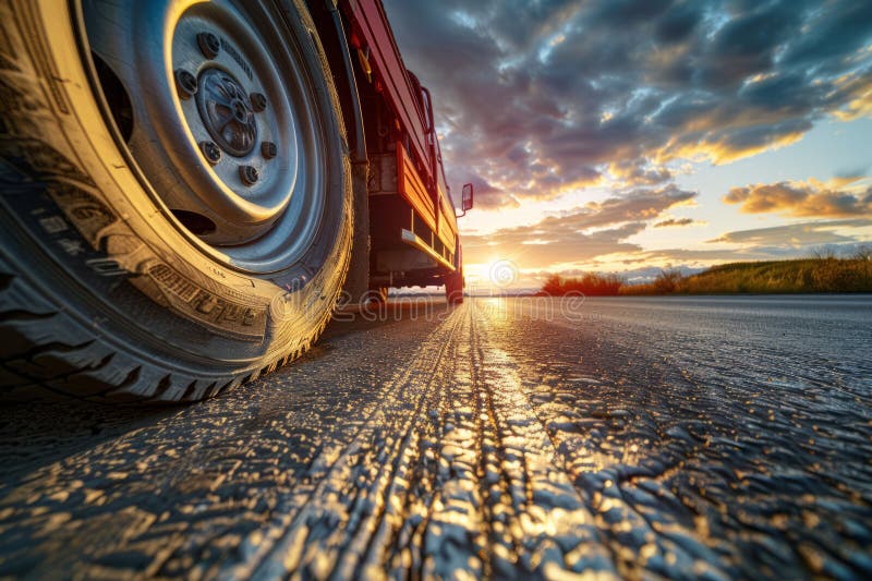 Wide View of a Car on the Road on the Sunset Stock Photo - Image of ...
