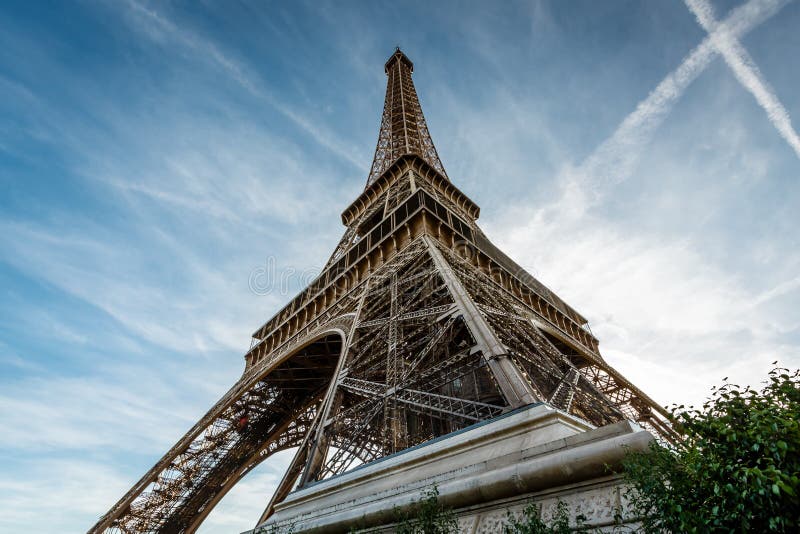 Wide View of Eiffel Tower from the Ground, Paris Stock Photo - Image of ...