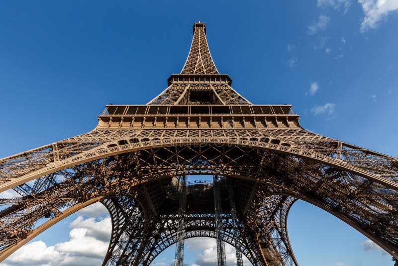 Wide View of Eiffel Tower from the Ground, Paris Stock Photo - Image of ...