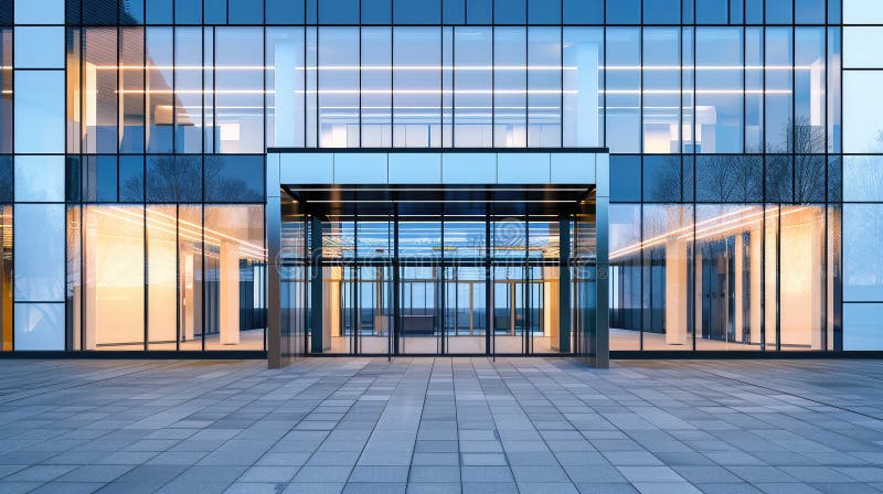 Wide View of the Front of an Office Building with a Glass Facade ...