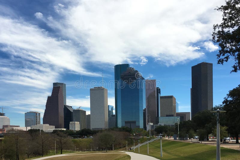 Wide View of the Houston Skyline Stock Image - Image of urban, united ...
