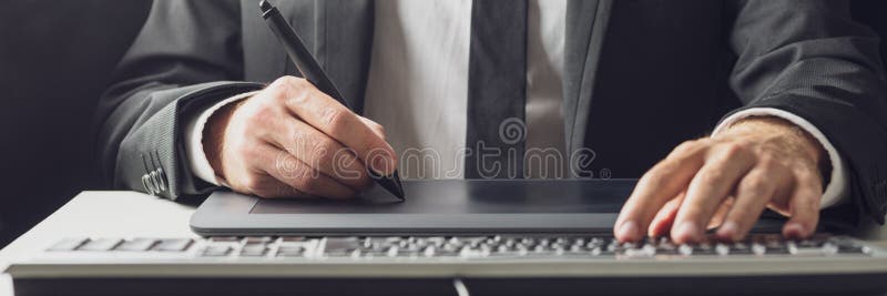 Graphic Designer Using Stylus Pen and Tablet Stock Image - Image of ...