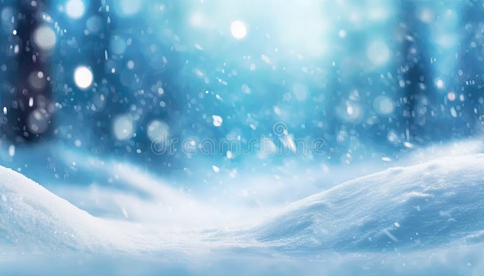 A Wide View of Light Snowfall Falling Over Snowdrifts in a Forest ...