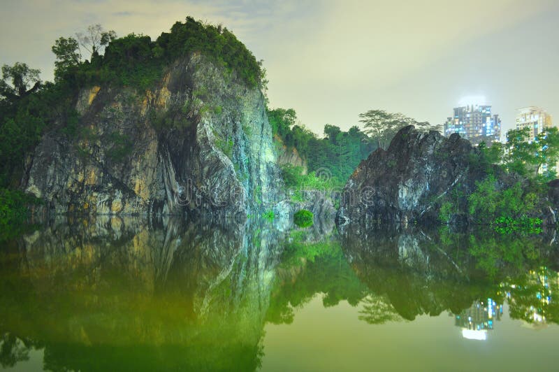 Wide View of Little Guilin by Night Stock Image - Image of bukit, night ...
