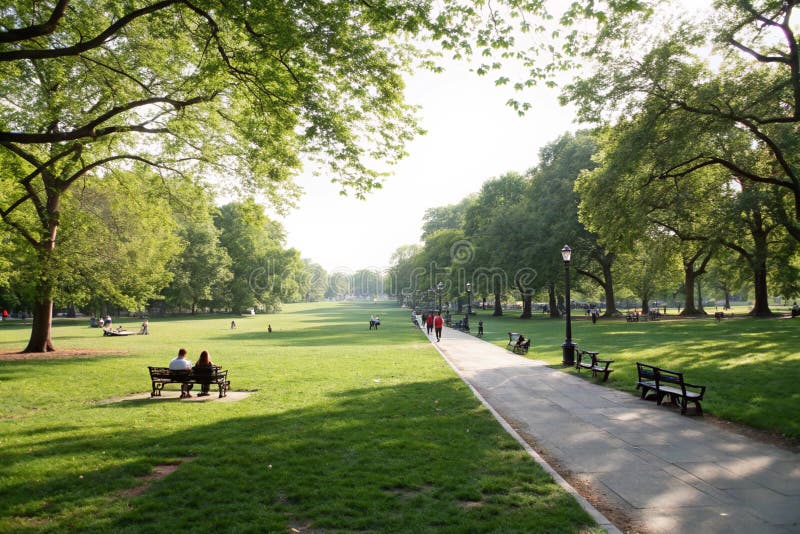 A Peaceful Park, Bathed in Sunlight. Stock Illustration - Illustration ...