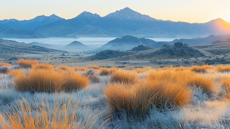 Wide View of Stone Desert at Sunrise in Light Haze of Sunlight Stock ...