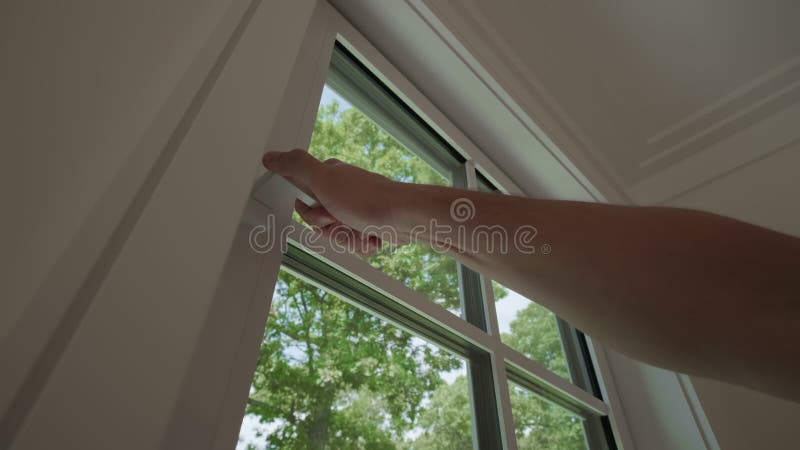 The Wide Window in the House is Open for Ventilation. Man Open Windows ...