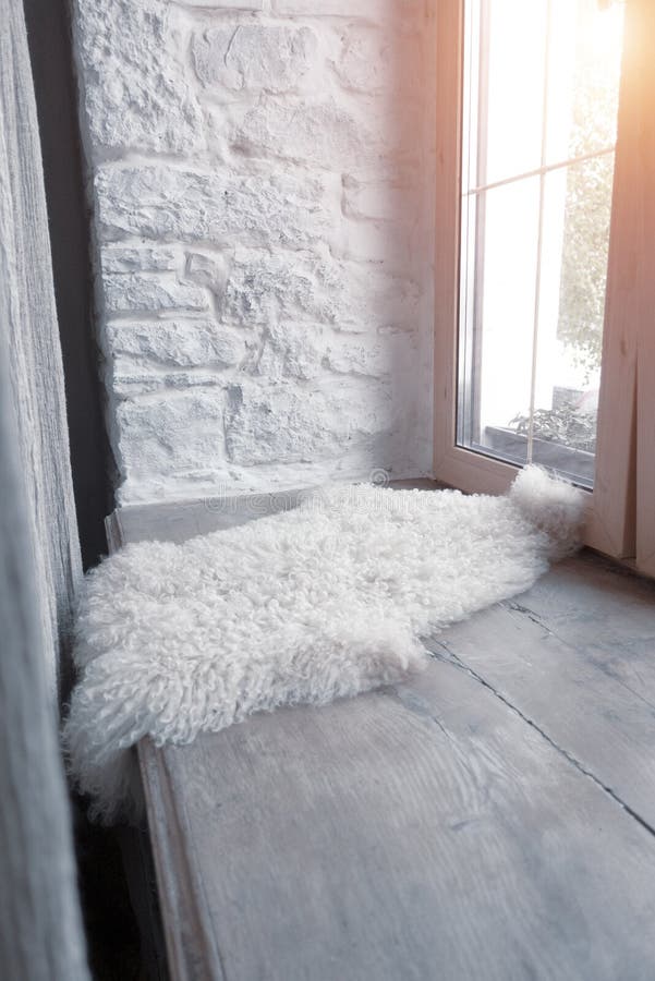 Wide Window Sill with Window Mat Stock Image - Image of inside ...