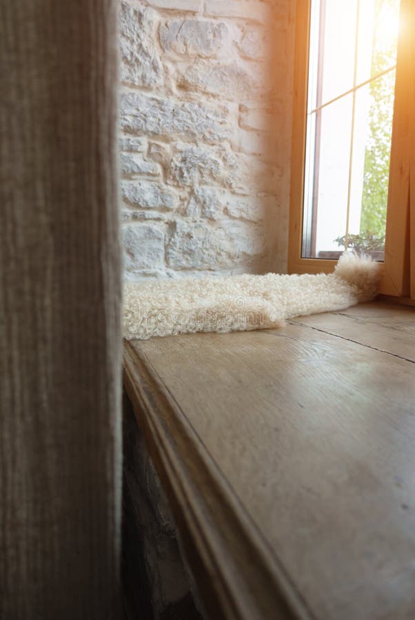 Wide Window Sill with Window Mat Stock Image - Image of flap, design ...