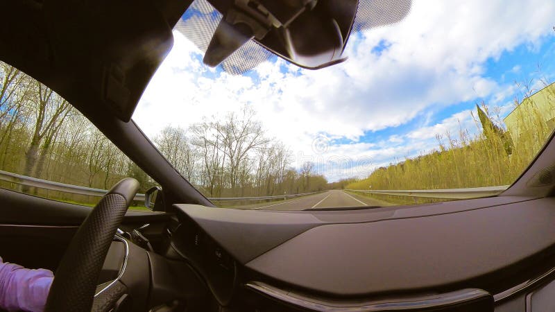 Wide Windscreen View Driving Highway Forest Cloudy Sky Stock Photos ...