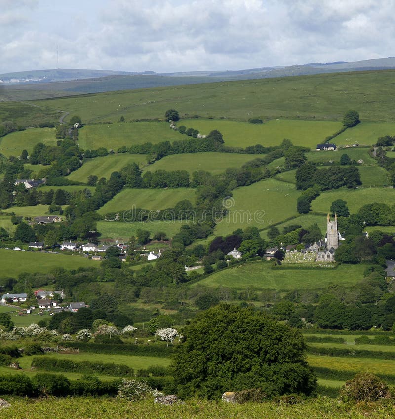 Widecombe-in-the-Moor stock photo. Image of fields, green - 42092376