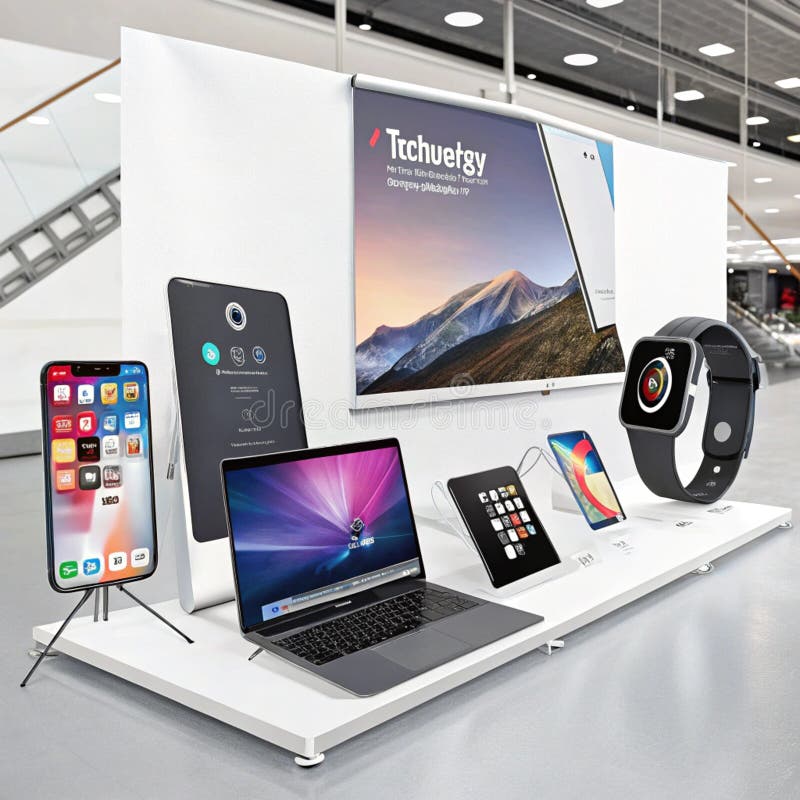 Panoramic Technology Banner with Electronic Devices Stock Illustration ...