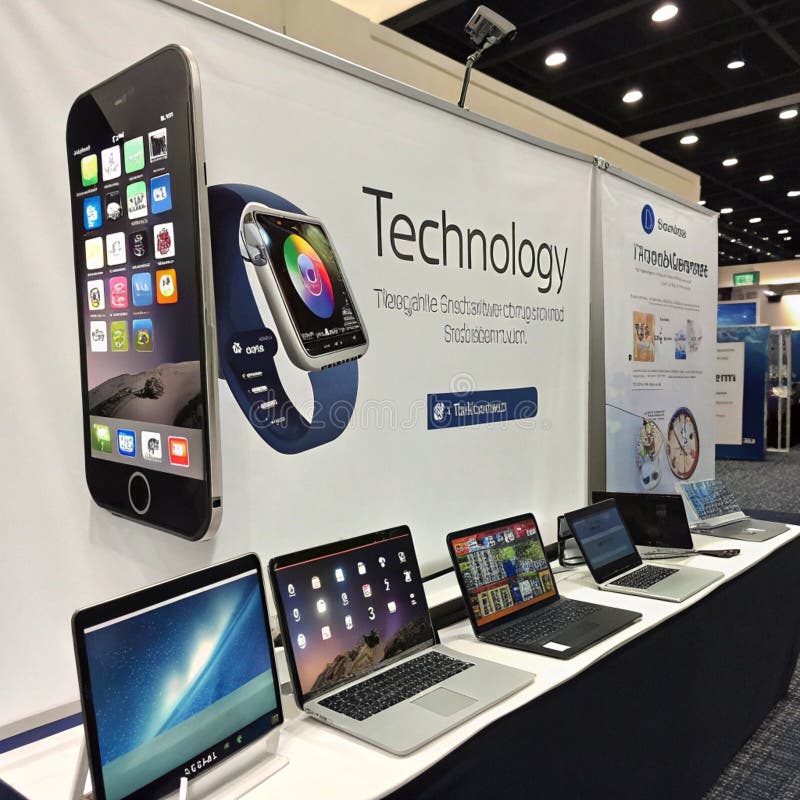 Panoramic Technology Banner with Electronic Devices Stock Illustration ...