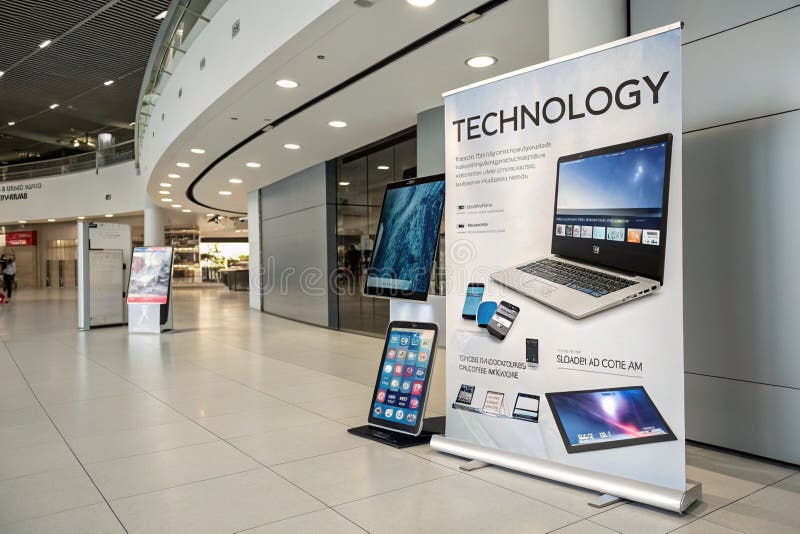 Panoramic Technology Banner with Electronic Devices Stock Illustration ...