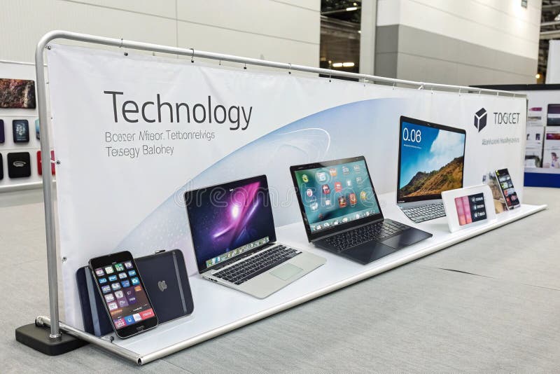 Panoramic Technology Banner with Electronic Devices Stock Illustration ...