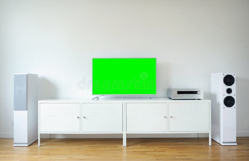 Widescreen Modern Green Screen TV for Text and Video on a Chrome Stand ...