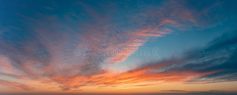 Widescreen Panorama of the Sunset Sky after the Sun Has Gone Below the ...