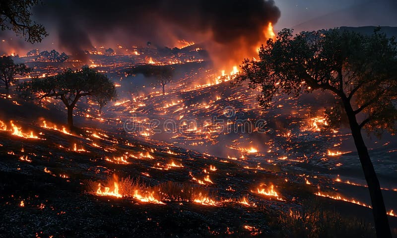 Widespread Wildfire Consuming Landscape at Night Stock Video - Video of ...