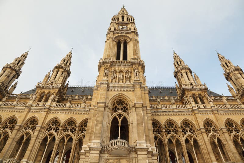 Wiener Rathaus with Clock in Vienna Stock Photo - Image of capital ...