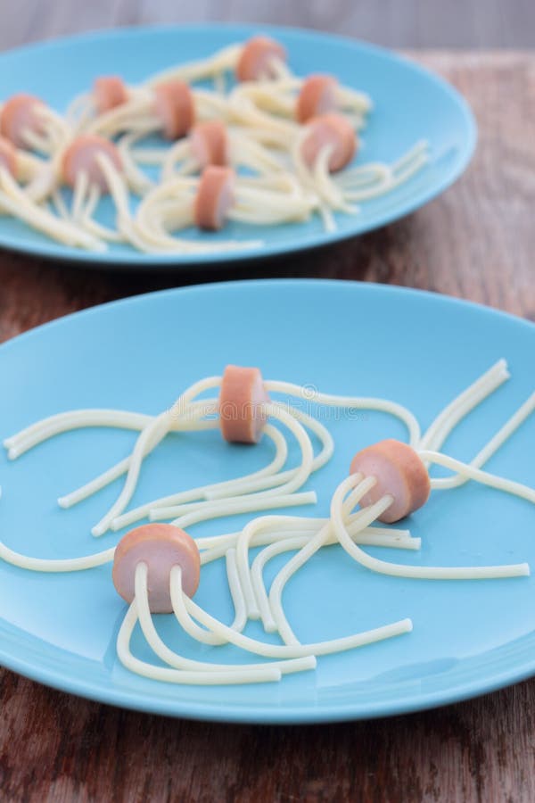 Wiener and Spaghetti Snack. Stock Photo - Image of sausage, fork: 51775136