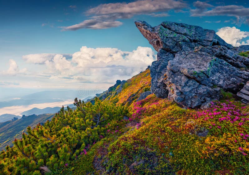 Wierd Shape of Big Boulder on the Edge of Cliff in Carpathian Mountains ...