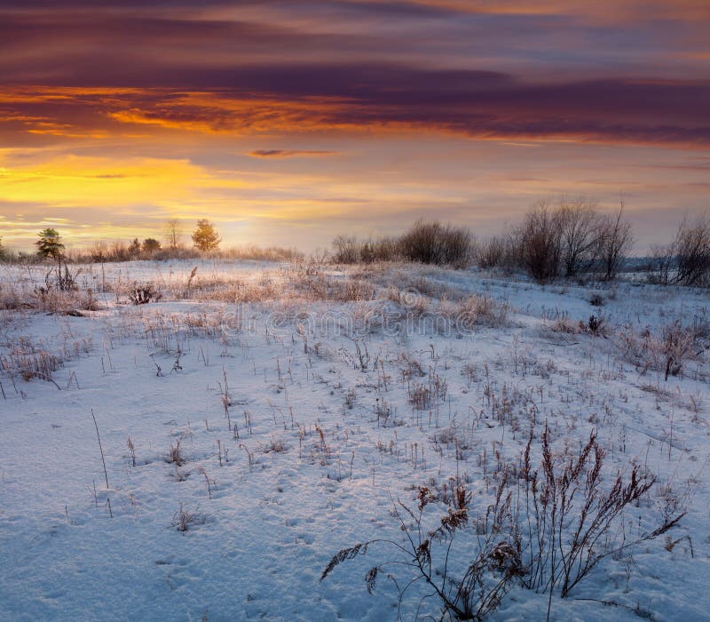 Wiese Unter Schnee am Winterlichen Morgen Stockbild - Bild von schnee ...