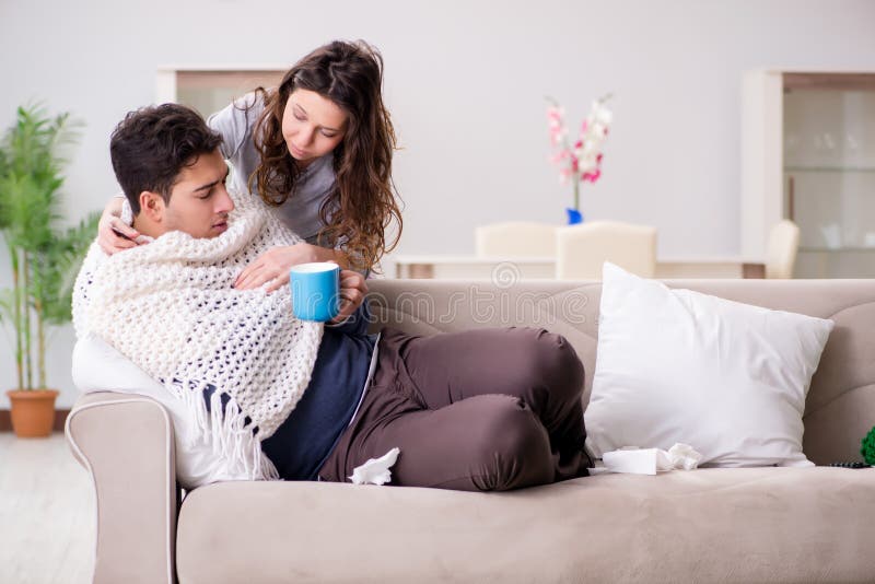 The Wife Caring for Sick Husband at Home Stock Photo - Image of sick ...