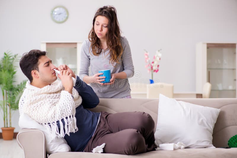 The Wife Caring for Sick Husband at Home Stock Image - Image of sick ...