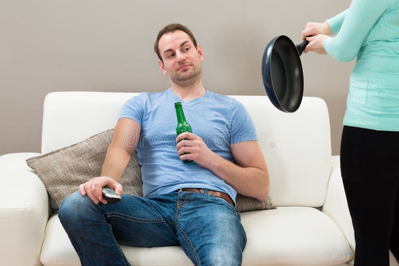 Wife Hitting Husband with Pan Stock Image - Image of interior, home ...