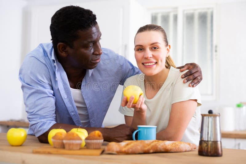 Wife and Husband Having Breakfast in Modern Kitchen at Home Stock Image ...